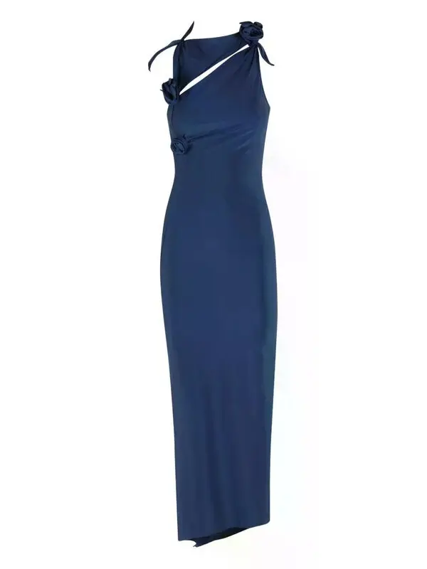 Coperni Rose-embellished Asymmetrical Maxi Dress