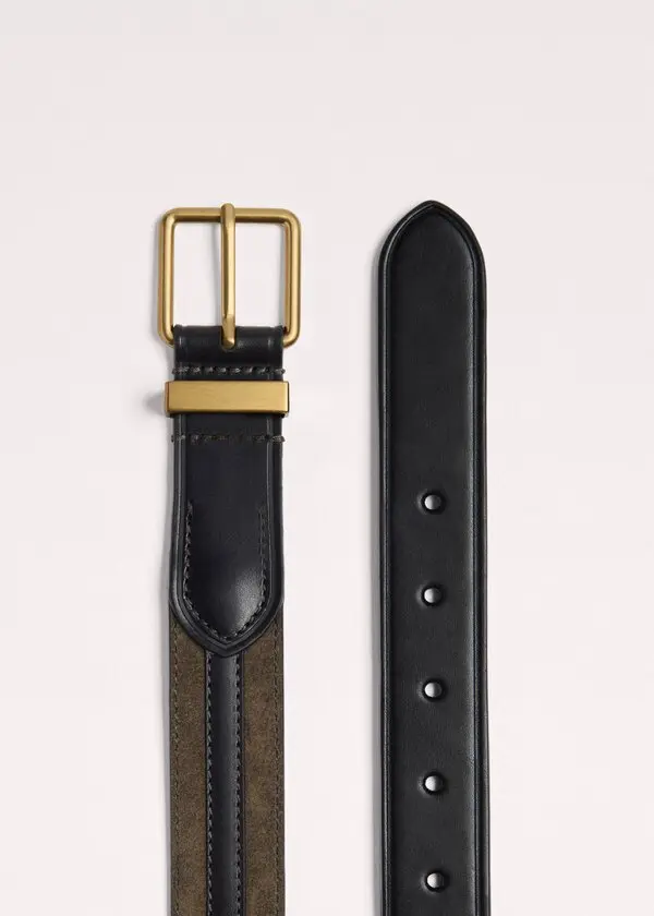 ME+EM Stripe Leather Belt - Black/intense Olive