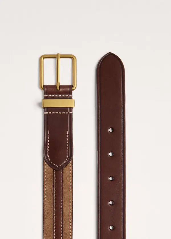 ME+EM Stripe Leather Belt - Chocolate/chestnut