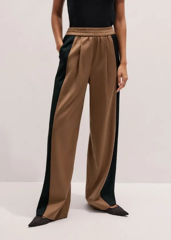 ME+EM Italian Wool Blend Straight Leg Trousers - Black/camel