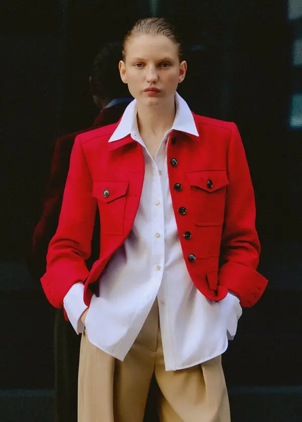 ME+EM Italian Wool Twill Military Jacket - Red
