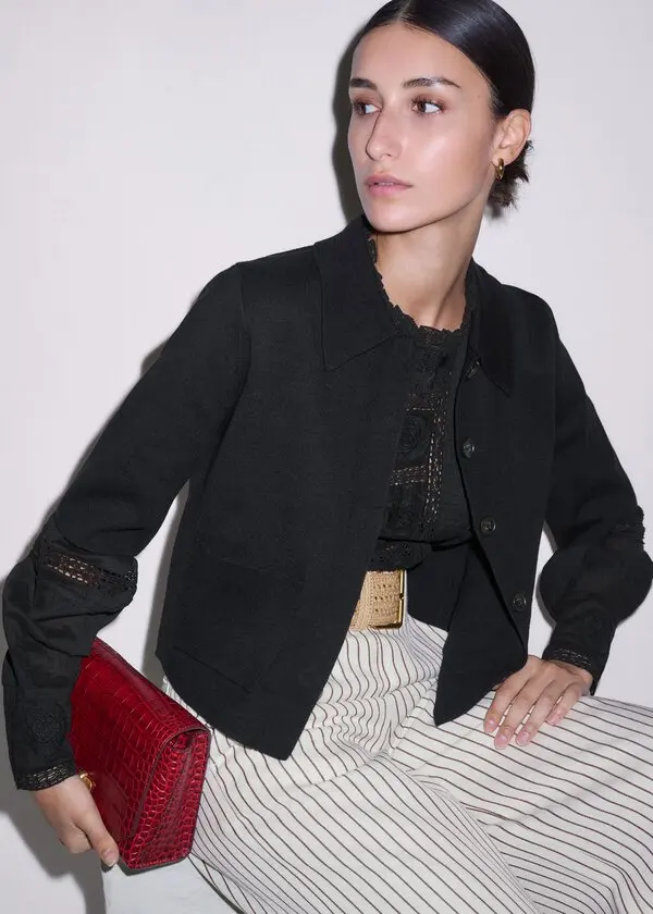 ME+EM Milano Knit Short Sleeve Jacket - Black