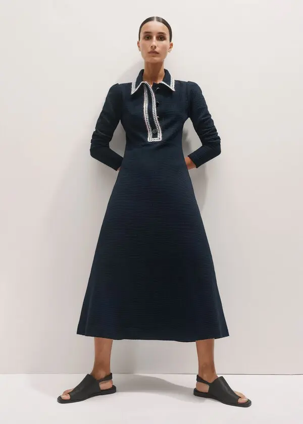 ME+EM Crochet Trim Fit And Flare Midi Dress - Navy