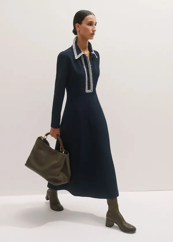 ME+EM Crochet Trim Fit And Flare Midi Dress - Navy