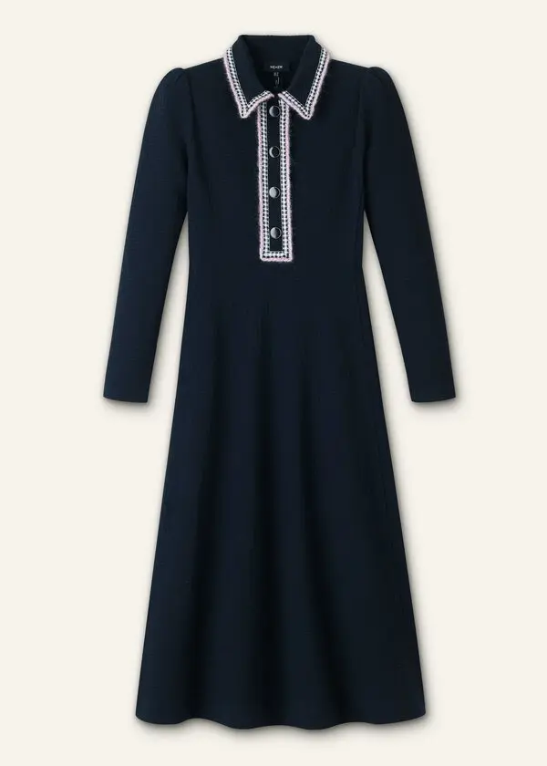 ME+EM Crochet Trim Fit And Flare Midi Dress - Navy