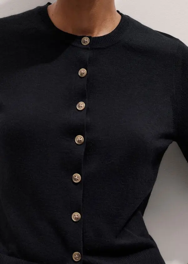 ME+EM Merino Cashmere Buttoned Knit Tee - Black