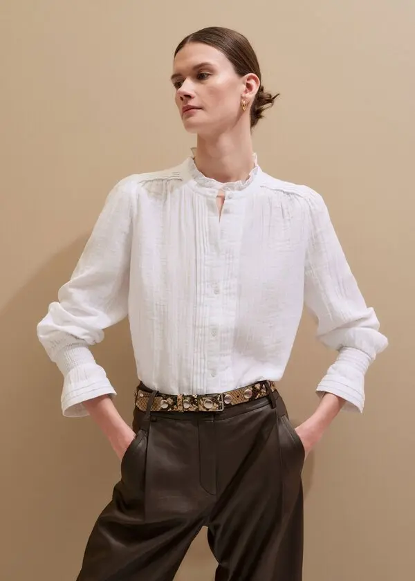 ME+EM Cheesecloth Pleat Detail Blouse - Soft White