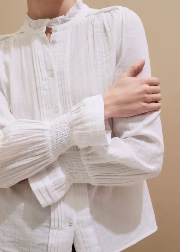 ME+EM Cheesecloth Pleat Detail Blouse - Soft White