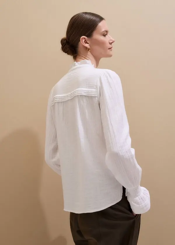 ME+EM Cheesecloth Pleat Detail Blouse - Soft White