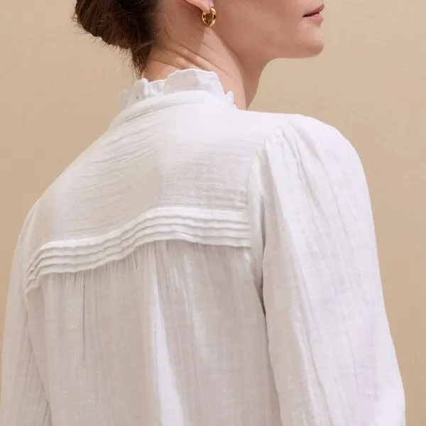 ME+EM Cheesecloth Pleat Detail Blouse - Soft White