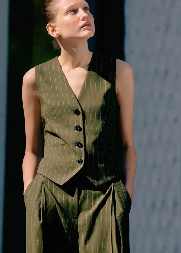 ME+EM Pinstripe Tailored Waistcoat - Olive