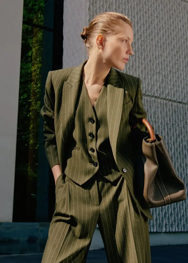 ME+EM Pinstripe Sharp Shoulder Blazer - Olive