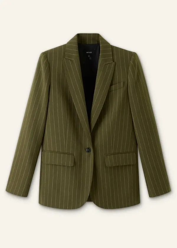 ME+EM Pinstripe Sharp Shoulder Blazer - Olive