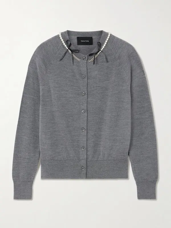 Simone Rocha Embellished Merino Wool And Silk-blend Cardigan