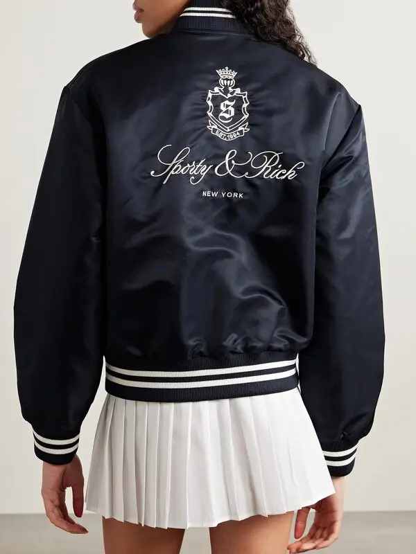 SPORTY & RICH Vendome Embroidered Striped Shell Bomber Jacket - Blue