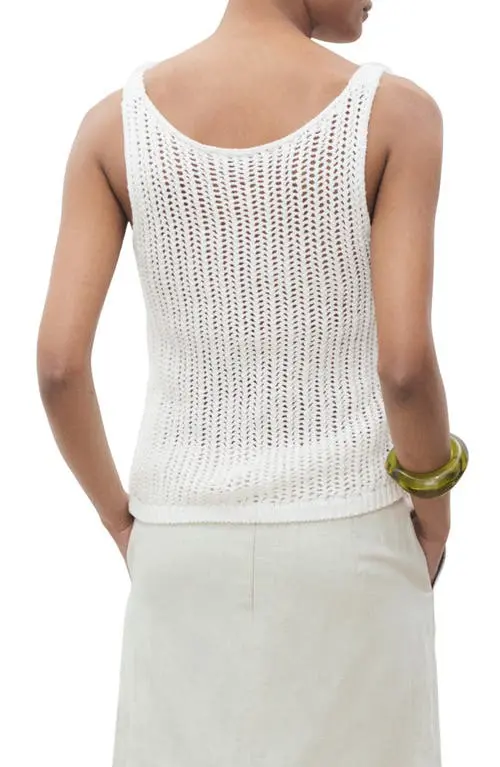 Mango Semisheer Crochet Tank Top - Off White
