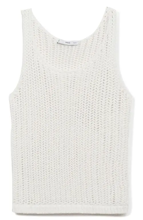 Mango Semisheer Crochet Tank Top - Off White