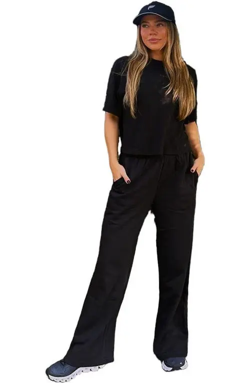FABLETICS Year Round Terry Wide Leg Sweatpants - Black