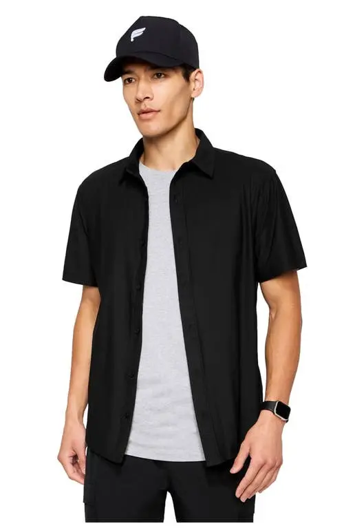 FABLETICS The Don Short Sleeve Button Up - Black