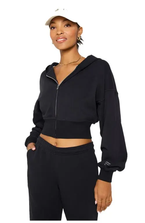 FABLETICS Year Round Terry Cropped Full-zip Hoodie - Black