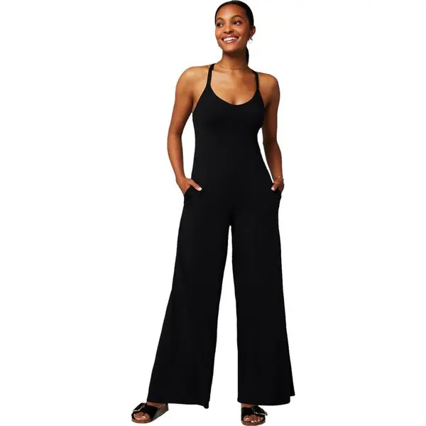 FABLETICS Cloud Jersey Wide Leg Jumpsuit - Black