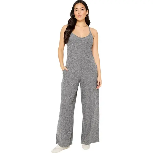 FABLETICS Cloud Jersey Wide Leg Jumpsuit - Charcoal Grey Heather