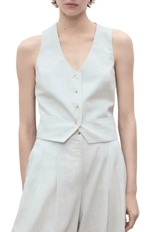 Mango Cotton And Linen Suit Vest - Ecru