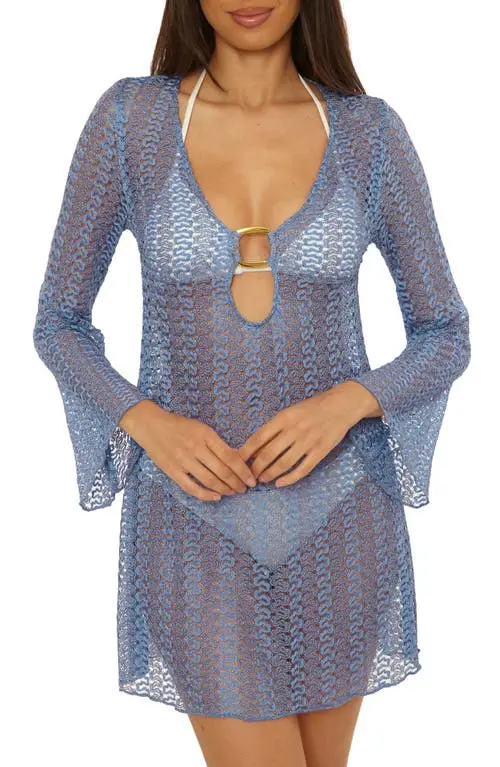 BECCA® By Rebecca Virtue Metallic Long Sleeve Sheer Cover-up Dress - Coastal