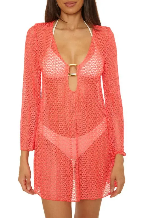 BECCA® By Rebecca Virtue Metallic Long Sleeve Sheer Cover-up Dress - Dragon Fire