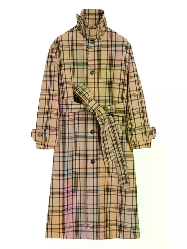 Ami Checked Belted Wool Trench Coat