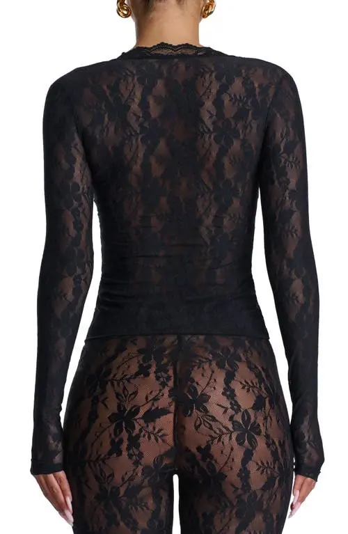 Naked Wardrobe Lace Long-sleeve Button-up Top