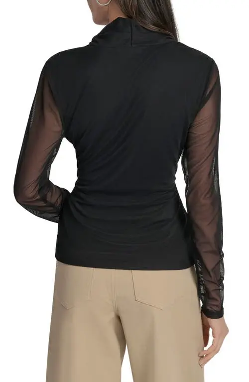 Dkny V-neck Top With Mesh Sleeves