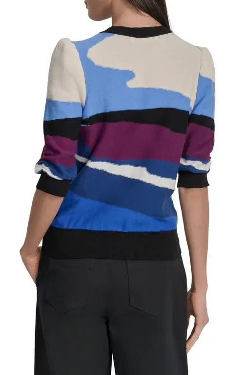 Dkny Abstract Pattern Three-quarter Sleeve Sweater