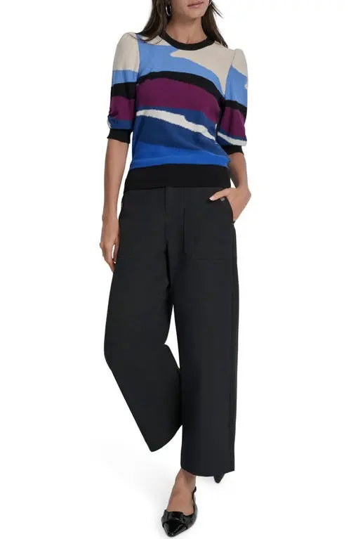 Dkny Abstract Pattern Three-quarter Sleeve Sweater
