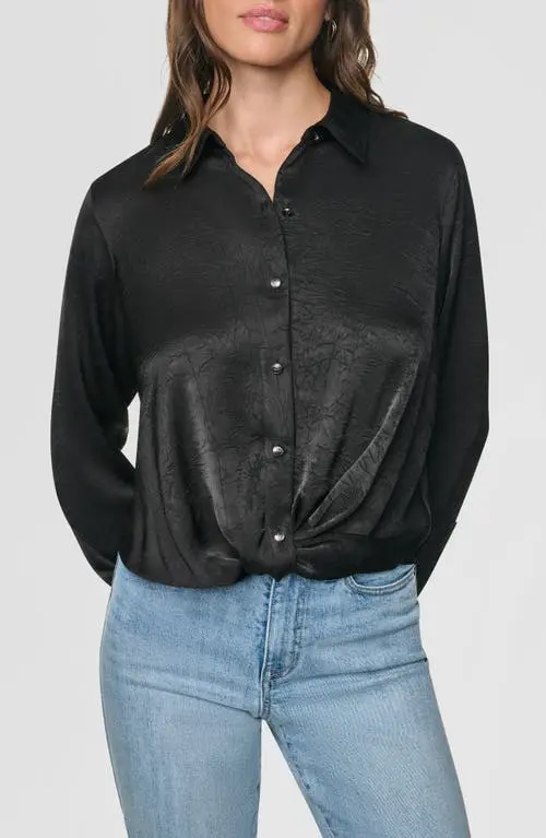 Dkny Twist Front Crinkle Satin Shirt - Black