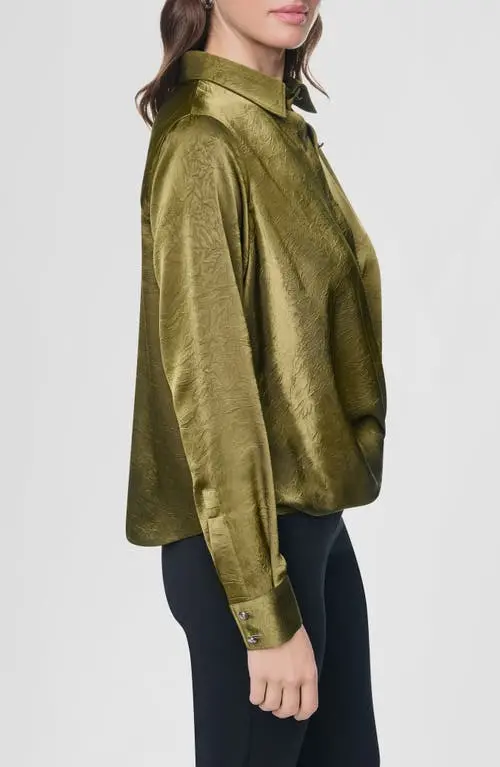 Dkny Twist Front Crinkle Satin Shirt - Dark Olive