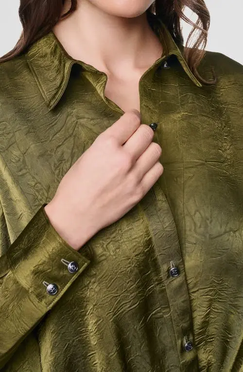 Dkny Twist Front Crinkle Satin Shirt - Dark Olive