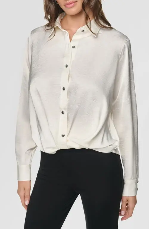 Dkny Twist Front Crinkle Satin Shirt - Ivory
