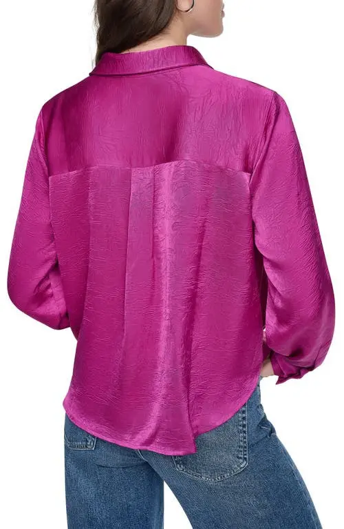 Dkny Twist Front Crinkle Satin Shirt - Raspberry