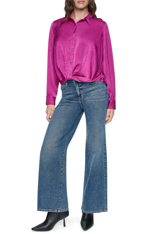 Dkny Twist Front Crinkle Satin Shirt - Raspberry