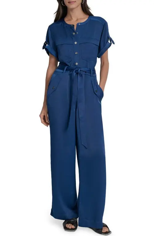 Dkny Twill Utility Jumpsuit - Cadet Blue