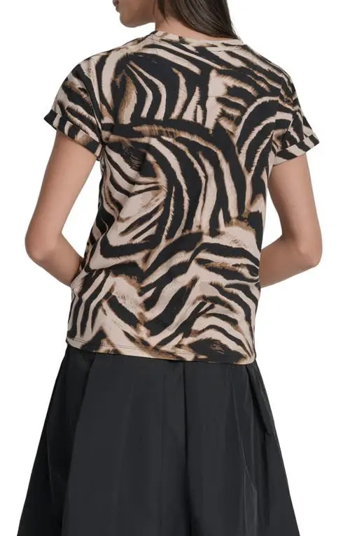 Dkny Abstract Zebra Print Stretch Cotton Top