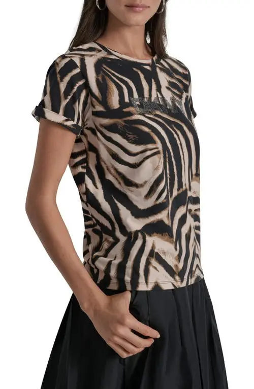 Dkny Abstract Zebra Print Stretch Cotton Top