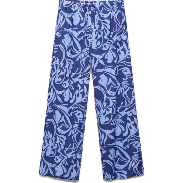 Mango Two-tone Print Cotton Wide Leg Pants - Blue