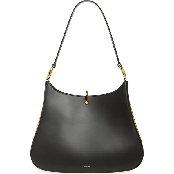 Rabanne Ring Leather Hobo Shoulder Bag - Black/gold