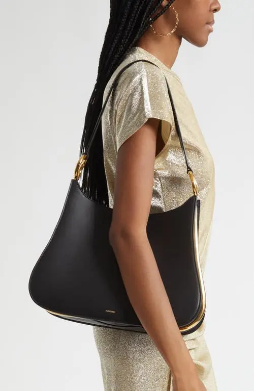 Rabanne Ring Leather Hobo Shoulder Bag - Black/gold