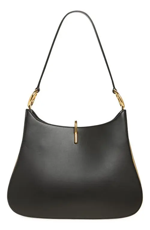Rabanne Ring Leather Hobo Shoulder Bag - Black/gold