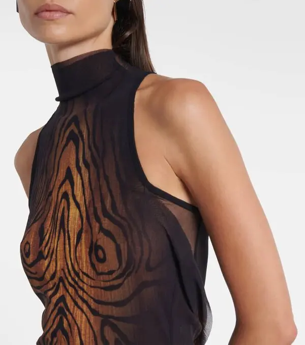 JEAN PAUL GAULTIER Wood Printed Mesh Maxi Dress