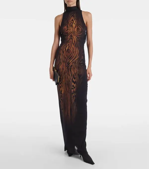JEAN PAUL GAULTIER Wood Printed Mesh Maxi Dress