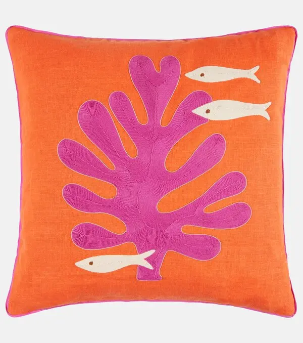 Jonathan Adler Playa Coral Linen Cushion